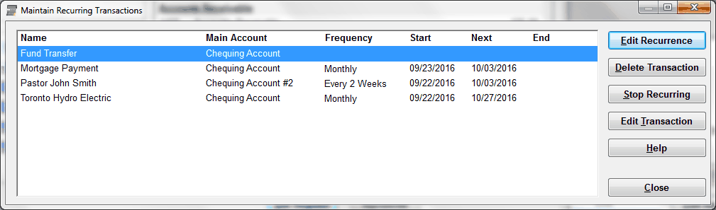 ENTERING AND MAINTAINING TRANSACTIONS > Recurring Transactions